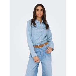 Jeansbluse Only "ONLCHARLIZE LS DNM SHIRT AKM NOOS", Damen, Gr. S, light blau denim, Denim/Jeans, Obermaterial: 100% Baumwolle, unifarben, regular fit h&uuml;ftbedeckend, Blusen Jeansbluse, mit Brusttaschen