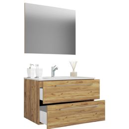 Waschtisch Vcm "3-tlg. Waschplatz Waschtisch Badinos Schublade SP", braun (honig, eiche), B:80cm T:46cm, Waschtische, Waschtisch