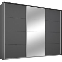 Schwebet&uuml;renschrank Rauch "Kleiderschrank Schrank Garderobe W&auml;scheschrank TOMA mit Passepartout", grau (graumetallic), B:278cm H:233cm T:64cm, Holzwerkstoff, Schr&auml;nke, Schwebet&uuml;renschrank, inkl. Regaleinsatz sowie zus&auml;tzlichen Einlegeb&ouml;den MADE IN GERMANY
