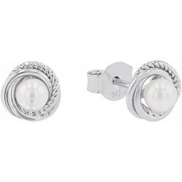 Paar Ohrstecker Amor "Knoten-Optik", bunt (silberfarben, wei&szlig;), Ohrringe, Damen, 8mm, Perlen Silber 925 (Sterlingsilber), Perlen, Silber 925 (Sterlingsilber), mit Muschelkernperle