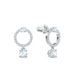 Paar Ohrstecker Swarovski "Constella Pav&eacute; Attract Drop Circle", silber (metallfarben, kristallwei&szlig;, kristallwei&szlig;), Ohrringe, Damen, Metall, mit Swarovski Kristall