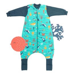 Babyschlafsack SCHLUMMERSACK "Schlafsack mit F&uuml;&szlig;en 2.5 Tog", Baby, Gr. L: 90cm, blau (meerestiere), Obermaterial: 100% Baumwolle CO., Schlafs&auml;cke