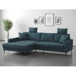 Ecksofa TRENDS BY HG "Summer", blau (b881 memphis 14 teal), B:280cm H:106cm T:174cm, 90% Polyester;10% Nylon, Sofas, Ecksofa, hochwertiger Stoff mit edlem Metallfu&szlig;