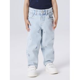 Mom-Jeans name it "NMFBELLA MOM EMB JEANS 1224-FR NOOS", M&auml;dchen, Gr. 122, N-Gr, light blau denim, Denim/Jeans, Obermaterial: 98% Baumwolle, 2% Elasthan, bestickt, leichte Abriebeffekte, bequem lang, Jeans