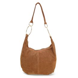 Schultertasche Harpa "ISLA", Damen, Gr. B/H/T: 46cm x 34cm x 6cm, braun (cognac), Kunstfaser, unifarben, Taschen Schultertasche, mit tollen Metallring-Details