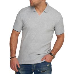 Poloshirt Carisma "Carisma Poloshirt CRMANAUS", Herren, Gr. XL, grau (hellgrau), Obermaterial: 51% Viskose CV. 27% Polyester PES. 22% Polyamid PA., Shirts, Rippstrick Kurzarm Polo T-Shirt