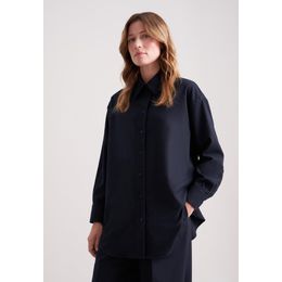 Outdoorbluse Seidensticker, Damen, Gr. S (36), dunkelblau, 39% Wolle, 33% Polyester, 14% Viskose, 13% Polyamid, 1% Elasthan, bedruckt, unifarben, oversize, ohne Ausschnitt, Blusen, 1/1 Kragen Flanell