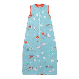 Babyschlafsack SCHLUMMERSACK "Schlafsack ohne F&uuml;&szlig;en 1.0 Tog" Gr. 90, blau (bauernhof), Schlafs&auml;cke, Baby, L: 90cm, Obermaterial: 100% Baumwolle CO(Bio)., L:90cm