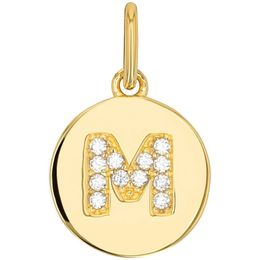 Buchstabenanh&auml;nger Amor "A-Z", gold (gelbgoldfarben, kristallwei&szlig;, kristallwei&szlig;), Schmuckanh&auml;nger, Damen, M, Silber 925 (Sterlingsilber), 0,75 g, mit Zirkonia (synth.)