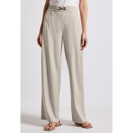 Culotte Street One, Damen, Gr. 46, L&auml;nge 30, wei&szlig; (silkstone wei&szlig;), Stoff, 56% Viskose, 34% Polyamid, 10% Elasthan, unifarben, loose fit lang, Hosen Culotte, High Waist