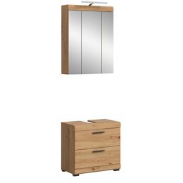 Badm&ouml;bel-Set Welltime "SIENA, 2 teilig, inklusive LED Beleuchtung, bestehend aus:", braun (artisan eiche nachbildung), B:60cm H:191cm T:34cm, Holzwerkstoff, Kastenm&ouml;bel-Sets, Badm&ouml;bel-Set, Waschbeckenunterschrank, Spiegelschrank, LED Badaufsatzleuchte