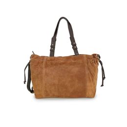 Schultertasche Harpa "MILLA", Damen, Gr. B/H/T: 56cm x 34cm x 14cm, braun (cognac), Kunstfaser, unifarben, Taschen Schultertasche, mit langem Tragehenkel