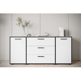 Sideboard Home Affaire "BOGOTA", schwarz-wei&szlig; (wei&szlig;, schwarzen kanten), B:150cm H:68cm T:40cm, Sideboards, Sideboard, moderne Kommode, Schubladenschrank mit verstellbaren Einlegeb&ouml;den