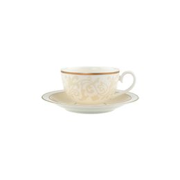 Villeroy & Boch Tasse VILLEROY & BOCH "Kaffee-/Teetasse mit Untertasse Ivoire 120 ml wei&szlig;-gold", bunt (wei&szlig;, gold), B:16cm H:8,2cm &Oslash;:16cm, Porzellan, Trinkgef&auml;&szlig;e, Tasse, Sp&uuml;lmaschinenfest