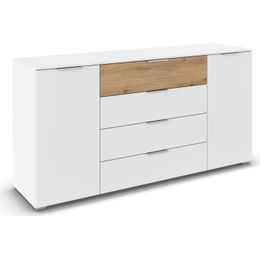 Kombikommode OTTO HOME "Kommode Sideboard Schubladenkommode Schlafzimmerkommode ASTANA", wei&szlig; (alpinwei&szlig;, eiche artisan), B:160cm H:81cm T:42cm, Holzwerkstoff, Sideboards, Kombikommode, 2-t&uuml;rig, 4 ger&auml;umige Schubladen, Kantengriff Alufarben MADE IN GERMANY