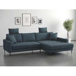 Ecksofa TRENDS BY HG "Summer", blau (b881 memphis 14 teal), B:280cm H:106cm T:174cm, 90% Polyester;10% Nylon, Sofas, Ecksofa, hochwertiger Stoff mit edlem Metallfu&szlig;