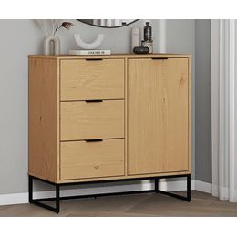 Kombikommode Inter Link "Vivo", braun (eiche colori, schwarz), B:100cm H:80cm T:45cm, Massivholz, Metall, Sideboards, Kombikommode, Kiefer Massiv, Soft-Close, Industrial Style, BxTxH: 100 x 45 x 80 cm