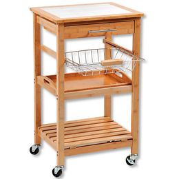K&uuml;chenwagen Kesper "Servierwagen", braun, B:48cm H:81cm T:38cm, Bambus, Rollwagen, K&uuml;chenwagen, Abdeckplatte aus hitzebest&auml;ndigen Fliesen