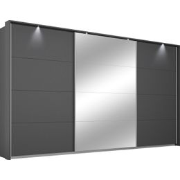 Schwebet&uuml;renschrank Rauch "Kleiderschrank Schrank Garderobe W&auml;scheschrank TOMA mit Passepartout", grau (graumetallic), B:368cm H:233cm T:64cm, Holzwerkstoff, Schr&auml;nke, Schwebet&uuml;renschrank, inkl. Regaleinsatz sowie zus&auml;tzlichen Einlegeb&ouml;den MADE IN GERMANY