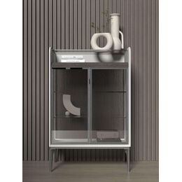 Highboard OTTO HOME "Sofy Sideboard, Kommode, Anrichte, Schrank", beige (pepper wei&szlig;, eiche melinga grau), B:81cm H:124cm T:43cm, Glas, MDF, Sideboards, Highboard, UV lackiert, Soft Close Funktion, Metallgestell in Anthrazit Dekor