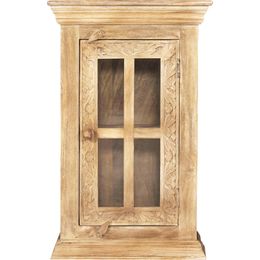 H&auml;ngeschrank Sit, beige (natur), B:44cm H:70cm T:20cm, Glas, Massivholz, Schr&auml;nke, H&auml;ngeschrank, Mit Holzschnitzereien