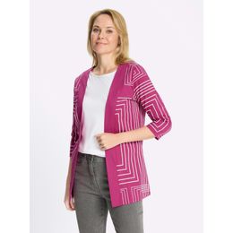 Shirtjacke Classic Basics "Long-Shirtjacke", Damen, Gr. 44, magenta, ecru, bedruckt, 100% Baumwolle, bedruckt, gemustert, V-Ausschnitt, Shirts Shirtjacke