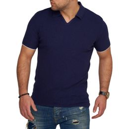 Poloshirt Carisma "Carisma Poloshirt CRMANAUS", Herren, Gr. XL, blau (navy), Obermaterial: 51% Viskose CV. 27% Polyester PES. 22% Polyamid PA., Shirts, Rippstrick Kurzarm Polo T-Shirt