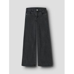 Weite Jeans name it "NKFPOLLY X-WIDE JEANS 3057-FR NOOS", M&auml;dchen, Gr. 122, N-Gr, schwarz (schwarz denim), Denim/Jeans, Obermaterial: 98% Baumwolle, 2% Elasthan, leichte Abriebeffekte, weit lang, Jeans, Baumwollmischung, Wide Fit an den Beinen, leichter Used Look