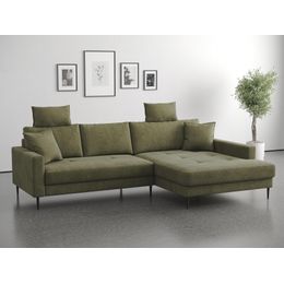 Ecksofa TRENDS BY HG "Summer", gr&uuml;n (b882 memphis 11 olive), B:280cm H:106cm T:174cm, 90% Polyester;10% Nylon, Sofas, Ecksofa, hochwertiger Stoff mit edlem Metallfu&szlig;