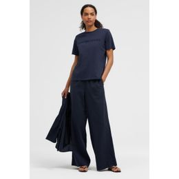 Rundhalsshirt SENSES.THE LABEL, Damen, Gr. L, blau (night navy), Single Jersey, Material: 100% Baumwolle, unifarben, regular fit normal, Rundhals, eingesetzt gerader Abschluss, Shirts Rundhalsshirt, aus Baumwolle