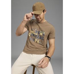 MAN'S WORLD Rundhalsshirt MAN'S WORLD "Neue Kollektion", Jungen, Gr. M (48/50), braun (oliv), Single Jersey, Obermaterial: 100% Baumwolle, bedruckt, normal, Rundhals, Shirts Rundhalsshirt, normale Passform, kurzarm, mit Rundhalsausschnitt, mit Print