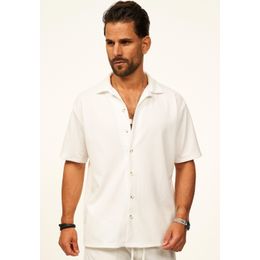 Kurzarmhemd Carisma "mit Struktur als l&auml;ssiges Sommerhemd - Poloshirt f&uuml;r Herren", Herren, Gr. L, US, wei&szlig; (ecru), Obermaterial: 95% Polyester PES. 5% Elasthan EL., gerader Abschluss, Hemden, Herren Polohemd T-Shirt im Regular-Fit - Strandhemd