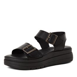 Sandalette Tamaris, Damen, Gr. 37, schwarz, Glattleder, unifarben, Schuhe Sandalette, Plateau, Riemchensandale, Sommerschuh mit Logoschriftzug