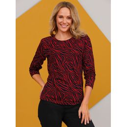 Langarmshirt Classic Basics "Langarm-Shirt", Damen, Gr. 38, rot (kirsche, schwarz, bedruckt), 100% Baumwolle, bedruckt, gemustert, Rundhals, Shirts Langarmshirt