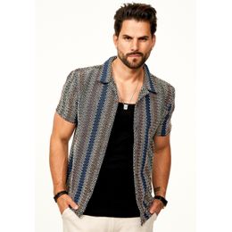 Kurzarmhemd Soulstar "Freizeithemd als Kurzam Strick Hemd im Retro-Look - Strick Polo-Hemd Overshirt im Regular-Fit f&uuml;r Herren", Herren, Gr. S, US, schwarz, Obermaterial: 85% Polyester PES. 12% Baumwolle CO. 3% Viskose CV., gerader Abschluss, Hemden, Strick Polo-Hemd T-Shirt im Regular-Fit Festival Hemd