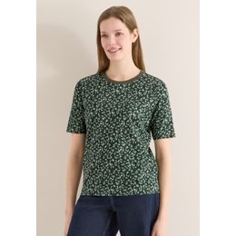 Rundhalsshirt Cecil, Damen, Gr. L (42), khaki, Web, 50% Baumwolle, 50% Modal, gemustert, comfort fit normal, Rundhals, abgesteppt, Shirts Rundhalsshirt, Rundhalsausschnitt