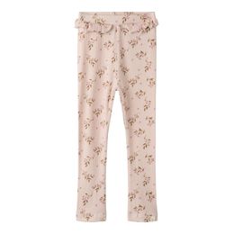 Leggings LIL' ATELIER "NMFGAVO EFI SLIM LEGGING LIL NOOS", M&auml;dchen, Gr. 104, N-Gr, rosa (hushed violet aop:flowers), Jersey, Obermaterial: 57% Baumwolle, 38% Lyocell, 5% Elasthan, bedruckt, slim fit lang, Hosen Leggings, weiche Jersey Rippqualit&auml;t