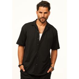 Kurzarmhemd Carisma "mit Struktur als l&auml;ssiges Sommerhemd - Poloshirt f&uuml;r Herren", Herren, Gr. L, US, schwarz, Obermaterial: 95% Polyester PES. 5% Elasthan EL., gerader Abschluss, Hemden, Herren Polohemd T-Shirt im Regular-Fit - Strandhemd