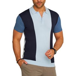Poloshirt Soulstar "Kurzarm Polo T-Shirt f&uuml;r Herren", Herren, Gr. M, blau (navy), Obermaterial: 70% Viskose CV. 30% Nylon NY., Shirts, Herren Basic Kurzarm Knit Polo Hemd Feinstrick Kontrast