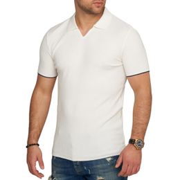 Poloshirt Carisma "Carisma Poloshirt CRMANAUS", Herren, Gr. XXL, wei&szlig;, Obermaterial: 51% Viskose CV. 27% Polyester PES. 22% Polyamid PA., Shirts, Rippstrick Kurzarm Polo T-Shirt