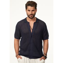 Poloshirt Soulstar "Kurzarm Strickhemd im Cardigan Stil mit Knopfleiste f&uuml;r Herren", Herren, Gr. L, blau (navy), Obermaterial: 100% Baumwolle CO., Shirts, Herren Kurzarm Strick Polo-Hemd Cardigan T-Shirt