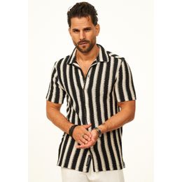 Kurzarmhemd Carisma "gestreift als Poloshirt im Summer-Look f&uuml;r Herren", Herren, Gr. L, US, schwarz, Obermaterial: 60% Polyester PES. 40% Baumwolle CO., gerader Abschluss, Hemden, Herren Strick Polohemd T-Shirt im Regular-Fit - Festival Hemd