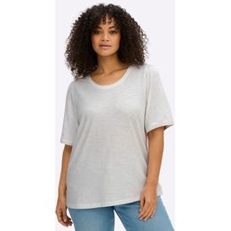 T-Shirt sheego "Halbarmshirt", Damen, Gr. 48/50, wei&szlig; (ecru), 50% Baumwolle, 50% Viskose, unifarben, Rundhals, Shirts T-Shirt