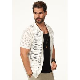 Poloshirt Soulstar "Kurzarm Strickhemd im Cardigan Stil mit Knopfleiste f&uuml;r Herren", Herren, Gr. S, wei&szlig; (ecru), Obermaterial: 100% Baumwolle CO., Shirts, Herren Kurzarm Strick Polo-Hemd Cardigan T-Shirt