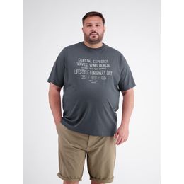 Rundhalsshirt Lerros "T-Shirt aus reiner Baumwolle mit Slogan-Print, gro&szlig;e Gr&ouml;&szlig;en", Jungen, Gr. 4XL, lava grau, 100% Baumwolle, Rundhals, Shirts Rundhalsshirt
