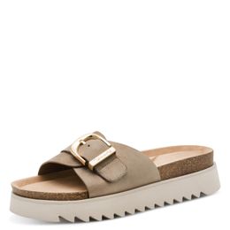 Pantolette Tamaris, Damen, Gr. 39, taupe, Textil, Schuhe Pantolette, Sommerschuh, Plateauschuh mit modischer Schnalle