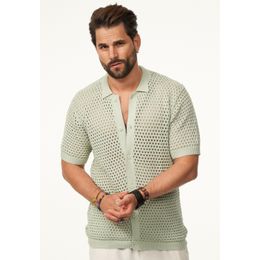 Poloshirt Soulstar "Kurzarm Strickhemd im Cardigan Stil mit Knopfleiste f&uuml;r Herren", Herren, Gr. L, gr&uuml;n (sage), Obermaterial: 100% Baumwolle CO., Shirts, Herren Kurzarm Strick Polo-Hemd Cardigan T-Shirt