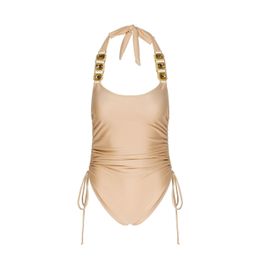 Badeanzug MODA MINX "Boujee", Damen, Gr. S, gelb, 97% Polyamid, 3% Elasthan, unifarben, Badeanz&uuml;ge Badeanzug, mit tollem Steinbesatz