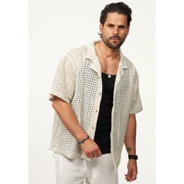 Kurzarmhemd Soulstar "Freizeithemd als Kurzam Strick Hemd im Retro-Look - Strick Polo-Hemd Overshirt im Regular-Fit f&uuml;r Herren", Herren, Gr. L, US, gr&uuml;n (sage, ecru), Obermaterial: 100% Baumwolle CO., Hemden, Herren Kurzarm Strick Polo-Hemd T-Shirt