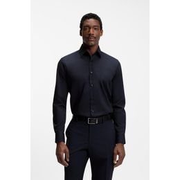 Businesshemd BOSS "Joe Kent", Herren, Gr. 51, N-Gr, dunkelblau404, Popeline, Obermaterial: 96% Baumwolle, 4% Elasthan, unifarben, regular fit normal, Rundhals, 2-Knopf-Manschette mit Schlitz, Hemden, Kentkragen, Regular Fit, b&uuml;gelleichte Qualit&auml;t